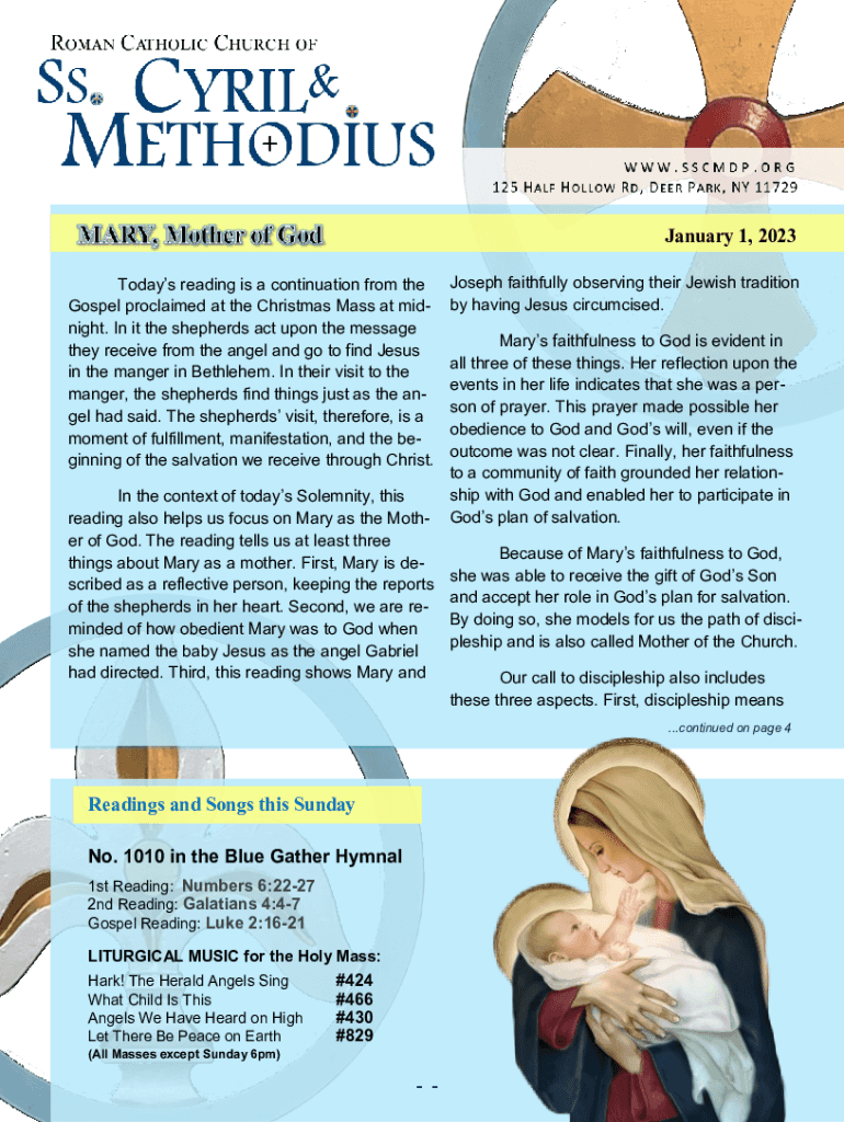 Fillable Online Catholic Church - Solemnity of Mary, Mother of God January 1 ... Fax Email Print ...