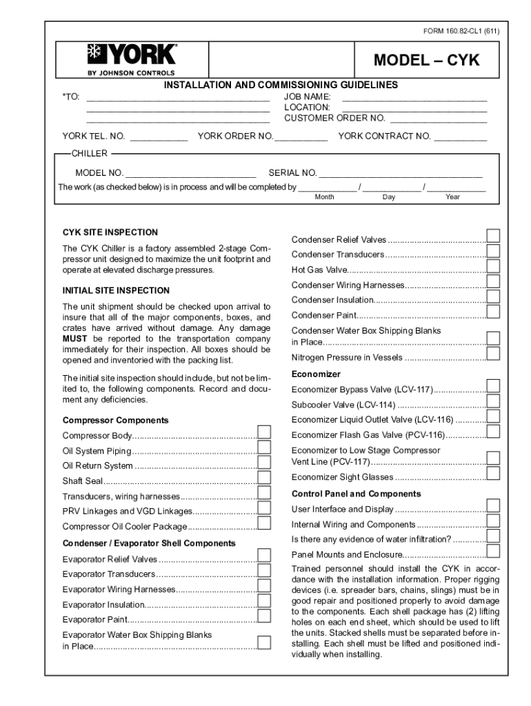 Fillable Online CYK Coumpound YK Centifugal Liquid Chiller Checklist ...