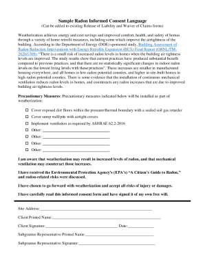 Fillable Online Sample Radon Informed Consent Language. Sample Radon ...
