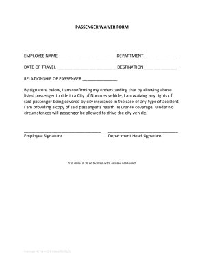 Fillable Online Passenger Waiver Form - Norcross, GA Fax Email Print ...