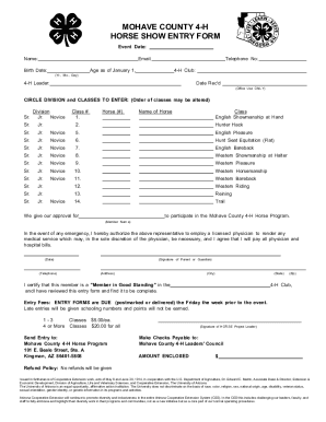Fillable Online extension arizona MOHAVE COUNTY 4-H HORSE SHOW ENTRY ...