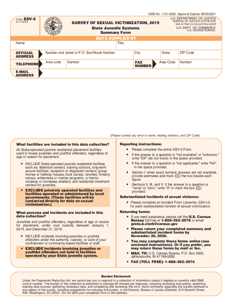 Fillable Online Survey of Sexual Victimization, 2019 - State Juvenile ...