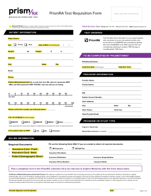 Fillable Online PrismRA Test Requisition Form Fax Email Print - pdfFiller