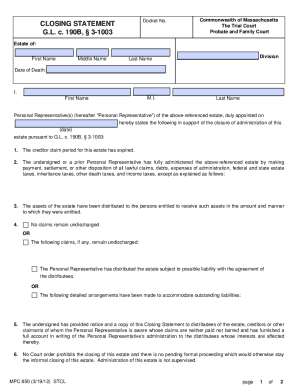 Fillable Online Closing Statement (MPC 850) Fax Email Print - pdfFiller