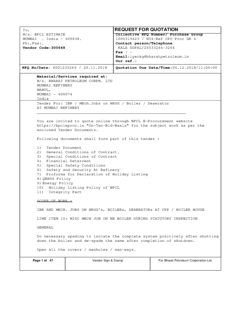 Fillable Online RFQ No/Date: 6001235269 / 20 Fax Email Print - pdfFiller