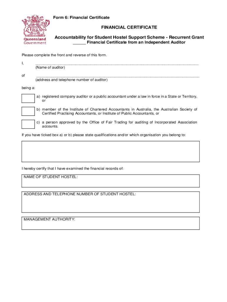 Fillable Online education qld gov Financial certificate. Financial ...
