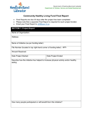 Fillable Online Community Healthy Living Fund Final Report Form Fax ...