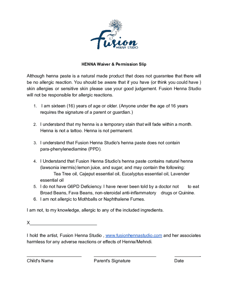 Fillable Online Editable Henna Brow Consent Form Template, ... Fax ...