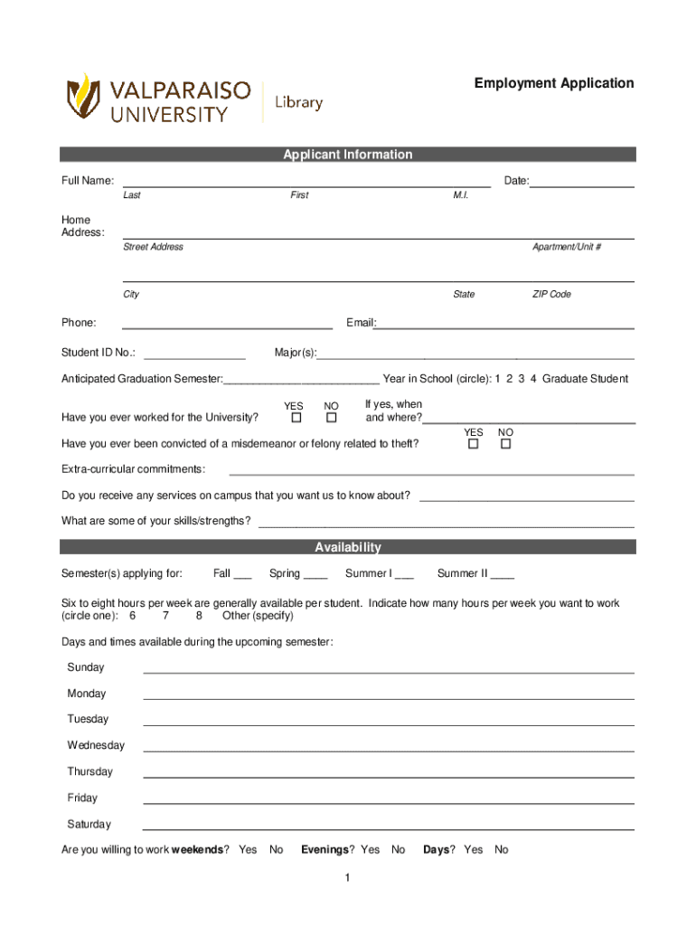 Fillable Online library valpo Home Care Employment Application - STAR ...