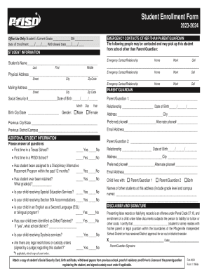 Fillable Online Student Enrollment Form SY 2023-2024 Fax Email Print ...