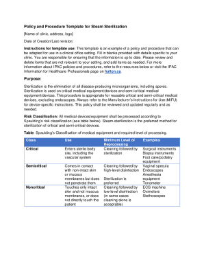 Fillable Online Policy and Procedure Template for Steam Sterilization ...