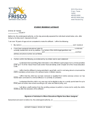 Fillable Online student residency affidavit state of texas Fax Email ...