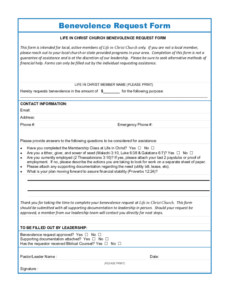 Fillable Online Life Link Church - Benevolence Request Form Fax Email ...