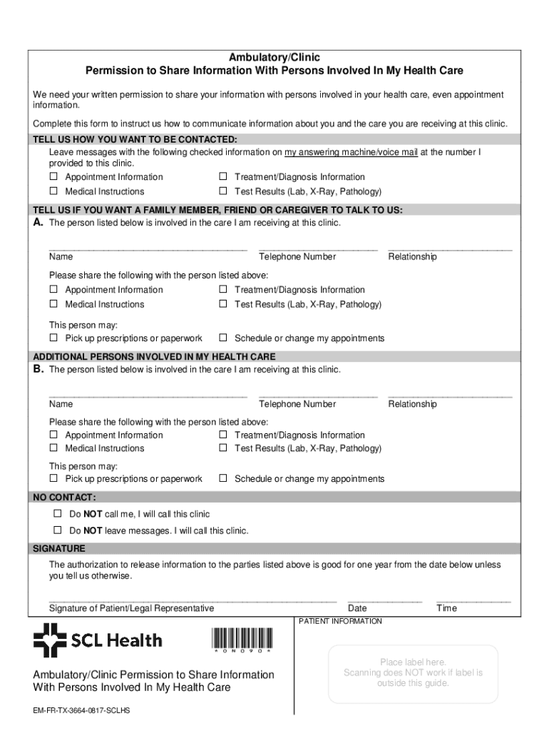 Fillable Online Ambulatory/Clinic Permission to Share Information With ... Fillable Online Ambulatory/Clinic Permission to Share Information With ...