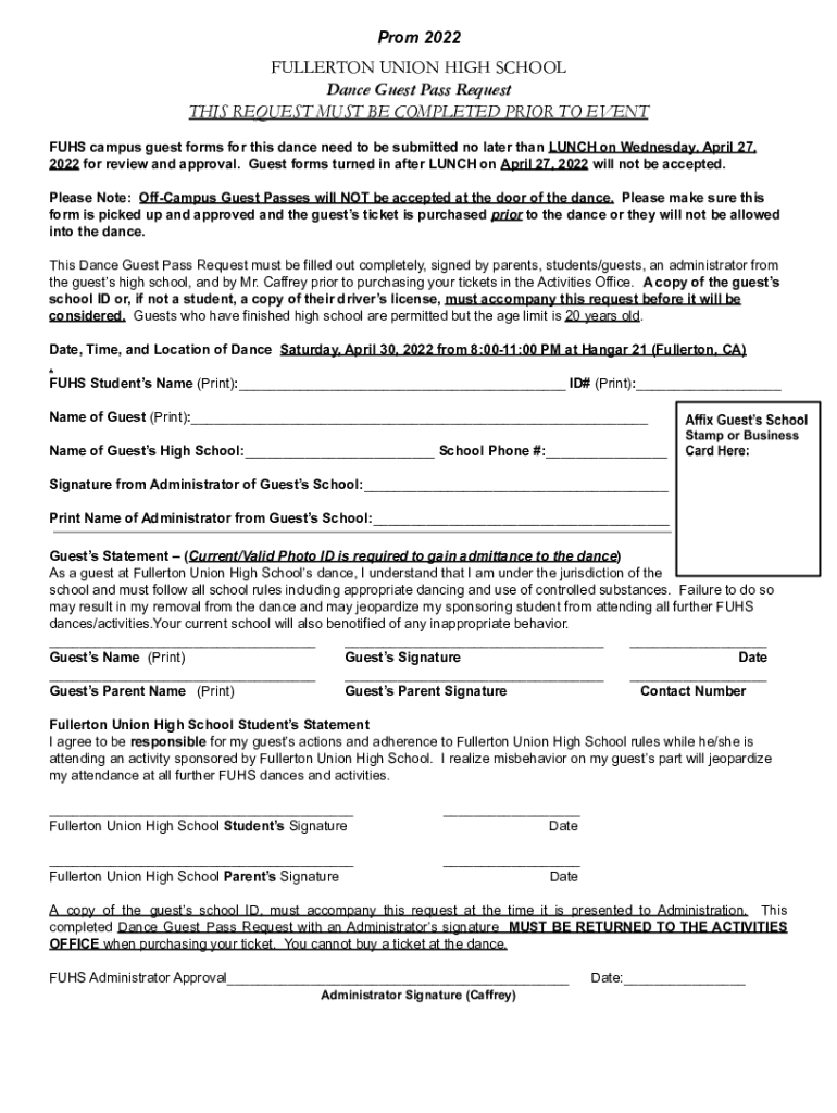 Fillable Online Redlands High School Guest Pass Request Form Fax Email Print Pdffiller