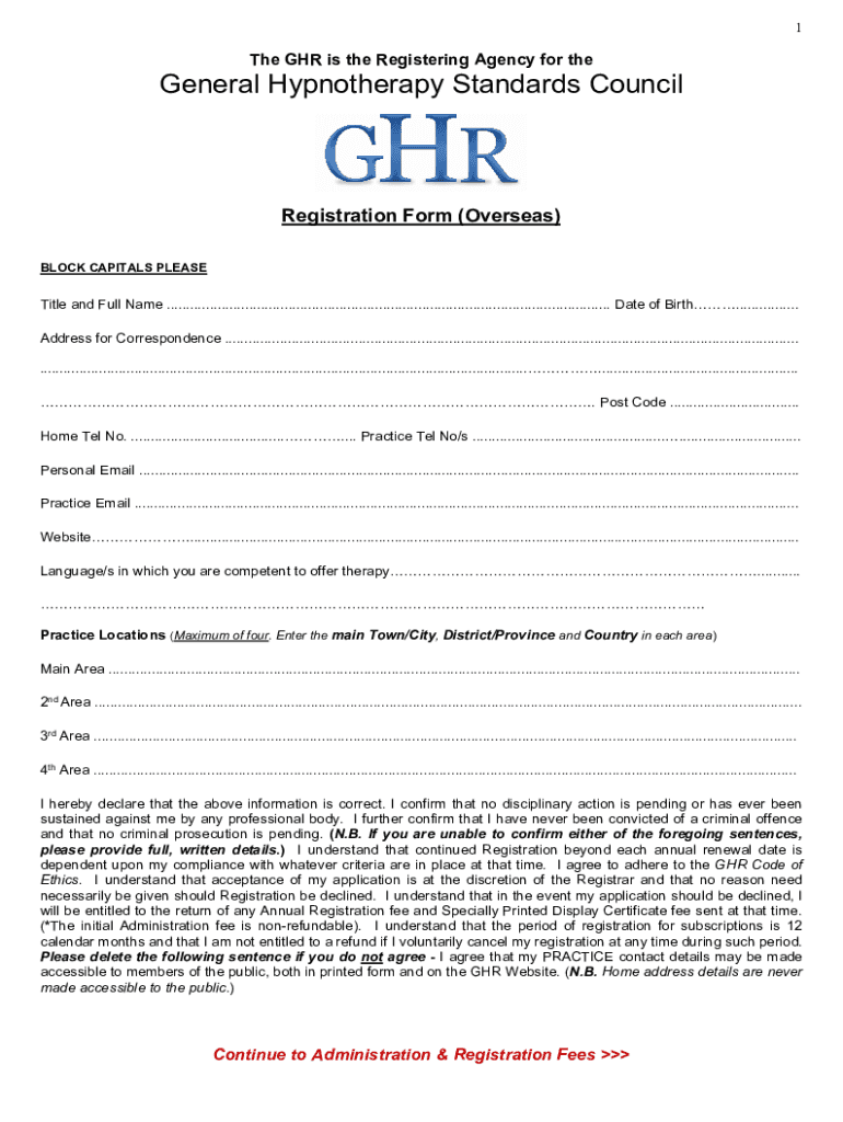 Fillable Online GHR Registration Form Overseas - UPDATED Fax Email ...