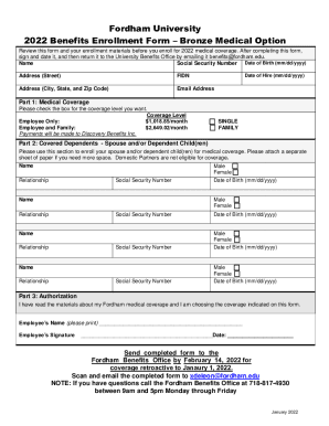 Fillable Online Fordham University 2022 Benefits Enrollment Form Fax Email Print - pdfFiller