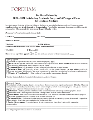 Fillable Online 2021 Satisfactory Academic Progress (SAP) Appeal Form ...