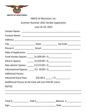 Fillable Online 2022-Summer-Hummer-Vendor-Application. ... Fax Email ...