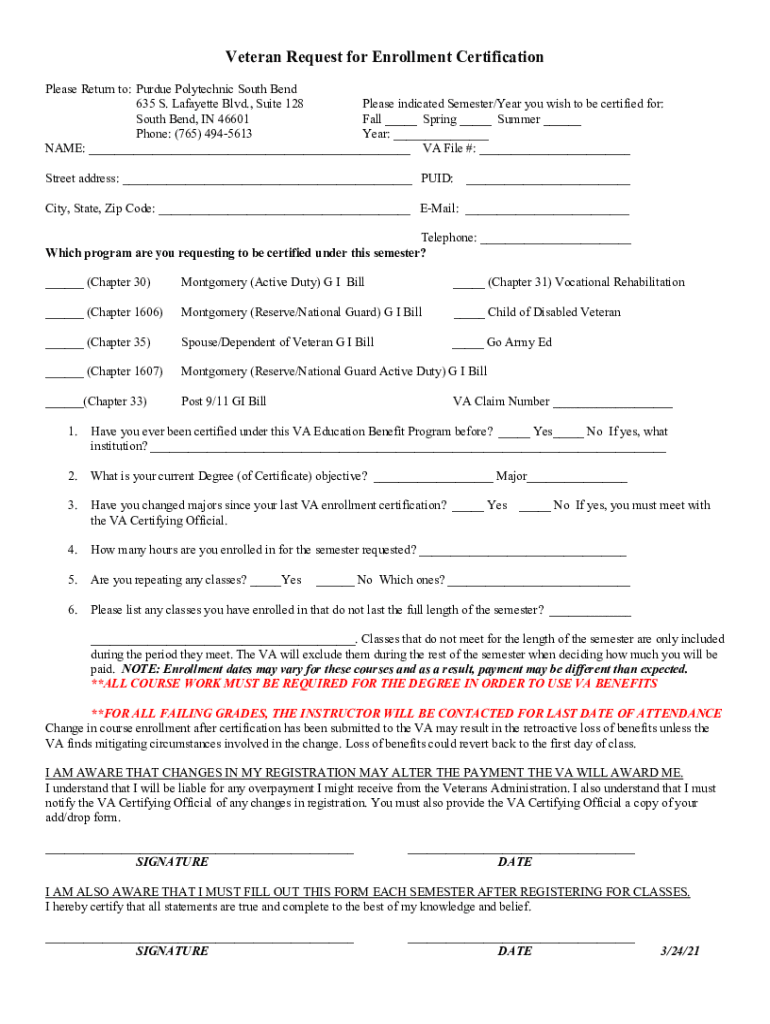 Fillable Online Enrollment Certification Form - Office of the Registrar ...