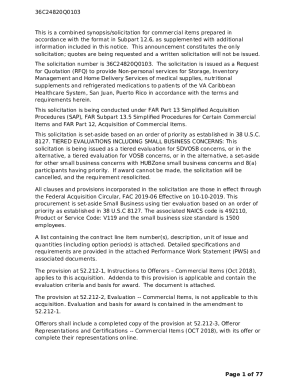 The solicitation number is 36C24820Q0103 Doc Template | pdfFiller