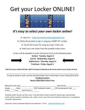 Fillable Online Sunny Hills High School Locker Assignment Software ...