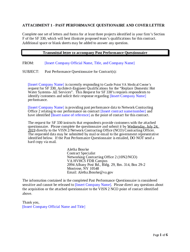 attachment 1 - past perance questionaire and cover letter Doc Template ...