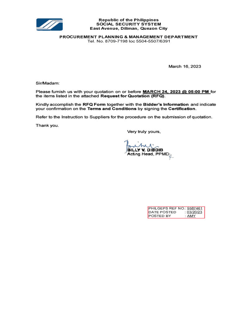 Fillable Online RFQ 2023-0044 TELCO ENTRANCE FACILITY (SSS PASO DE BLAS ...