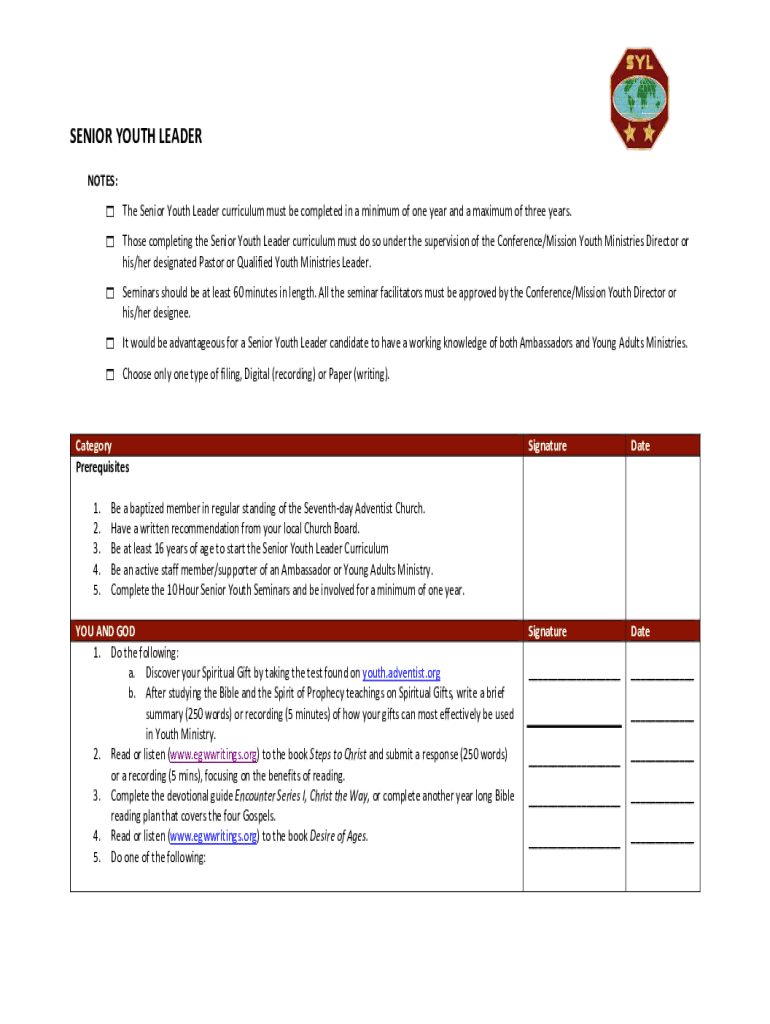 Fillable Online SYL PortfolioSpiritual GiftSeventh Day Adventist Church ...