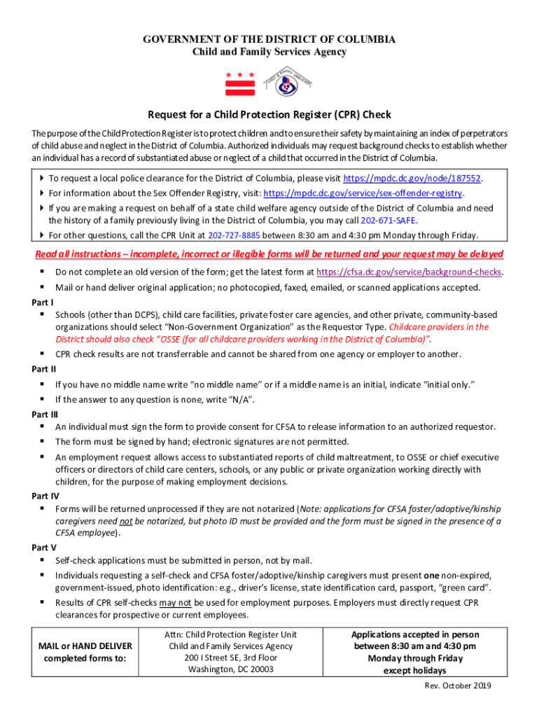 Fillable Online DC Child Protection Register (CPR) Check Request ...