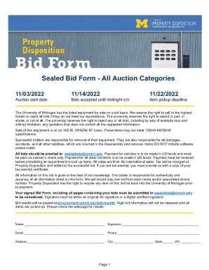 Fillable Online procurement umich New, real-time Property Disposition ...
