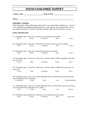 Fillable Online Knee Injury and Osteoarthritis Outcome Score for ...