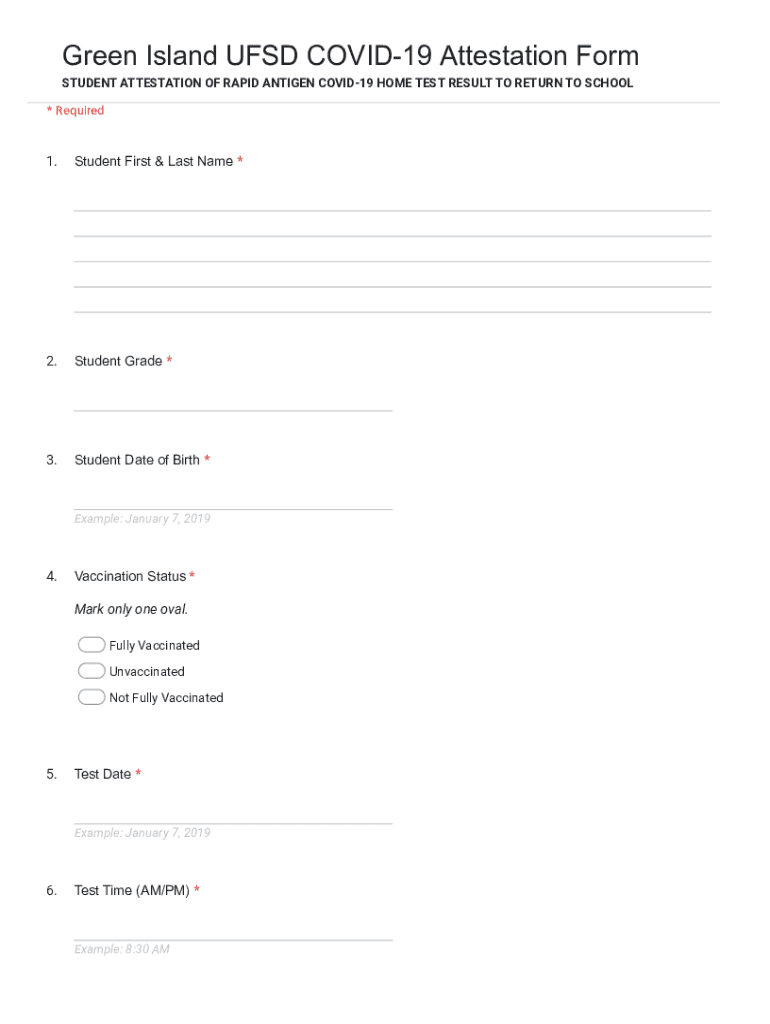 Fillable Online Attestation of At-Home COVID-19 Test Result Form Fax ...