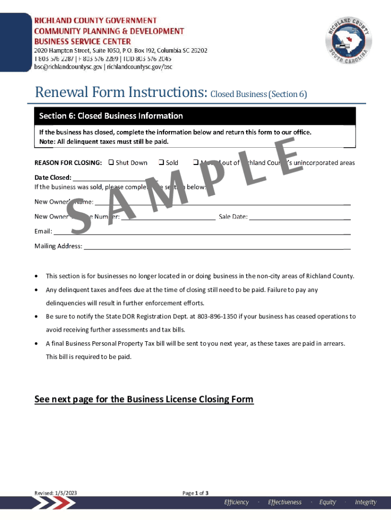 Fillable Online Renewal Form Instructions: Closed Business (Section 6) Fax Email Print - pdfFiller