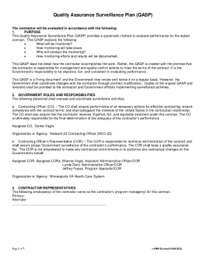 Fillable Online the quality assurance surveillance plan (Qasp) should ...