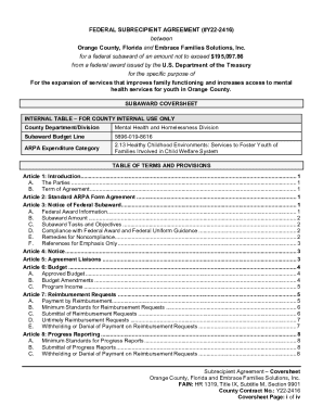 Fillable Online ftp orangecountyfl Subrecipient Grant Agreement ...