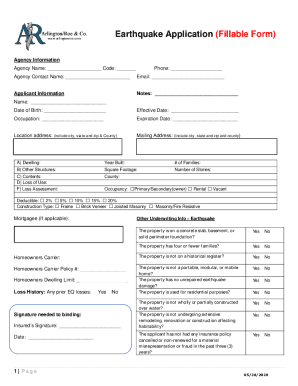 Fillable Online Earthquake Application (Fillable Form) Fax Email Print ...