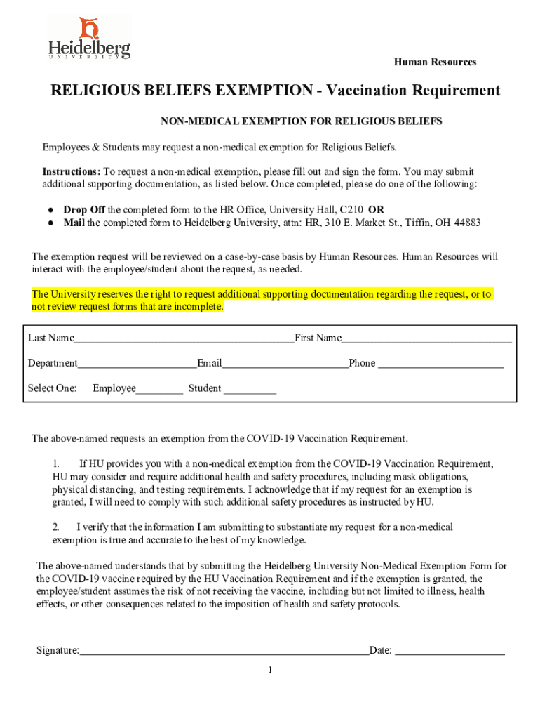 Fillable Online Guidelines for Evaluating Claims for Religious Exemptions ... Fax Email Print ...