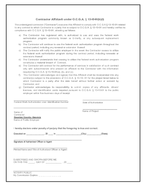 Fillable Online Contractor Affidavit under O.C.G.A. 13-I0-9l(b)(I) Fax ...