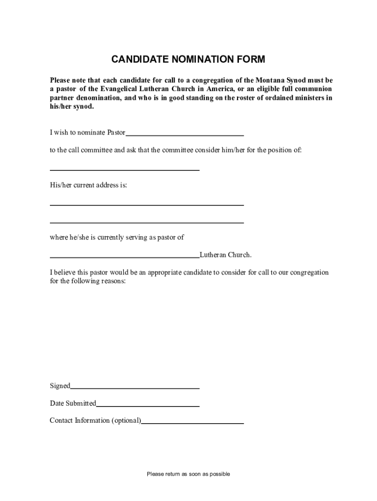 Fillable Online CANDIDATE NOMINATION FORM Fax Email Print - pdfFiller