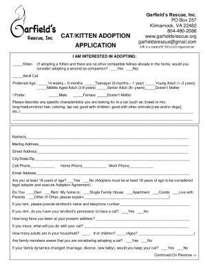 Fillable Online BARN CAT ADOPTION APPLICATION Fax Email Print - pdfFiller