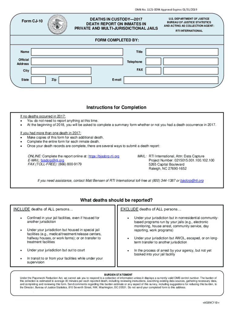 Fillable Online DEATHS IN CUSTODY2017 DEATH REPORT ON INMATES IN ...