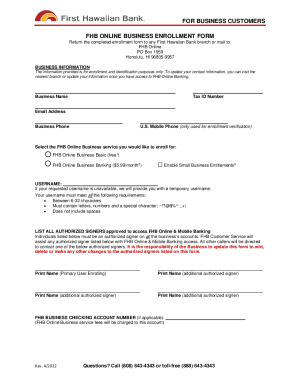 Fillable Online fhb online & mobile banking enrollment form Fax Email ...