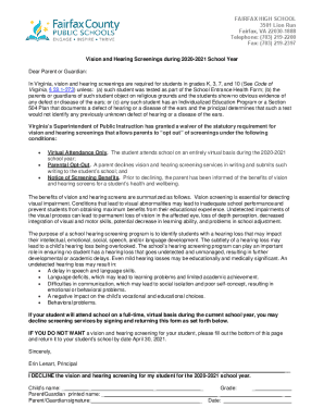 Fillable Online Vision and Hearing Screening Opt-Out Form Fax Email Print - pdfFiller