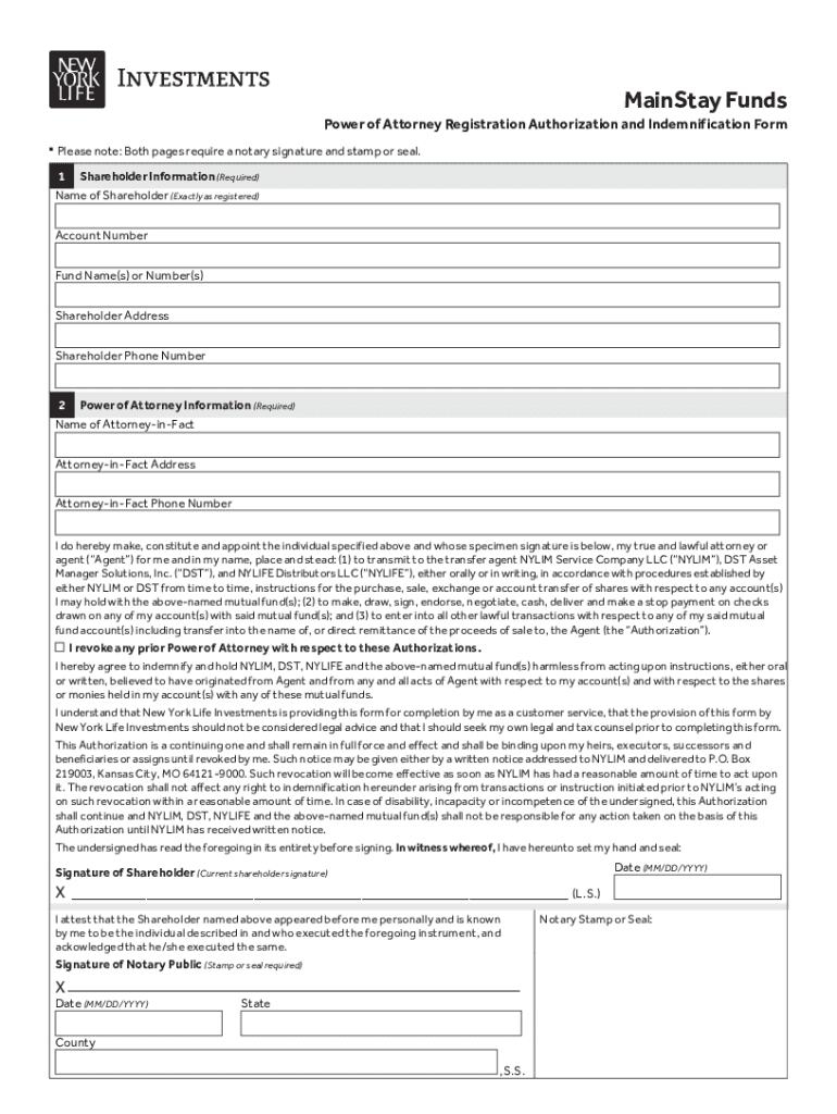 Fillable Online MainStay Funds Power of Attorney Registration ...