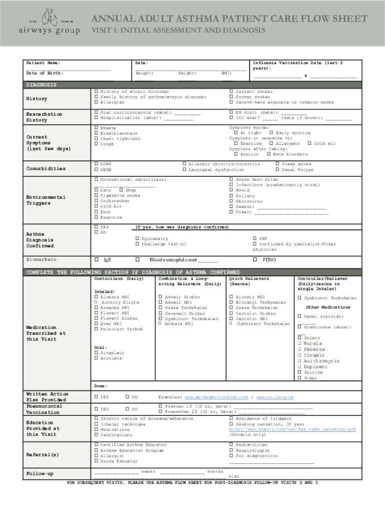 Fillable Online Asthma Patient Care Flow Sheet (patients aged19 years ...