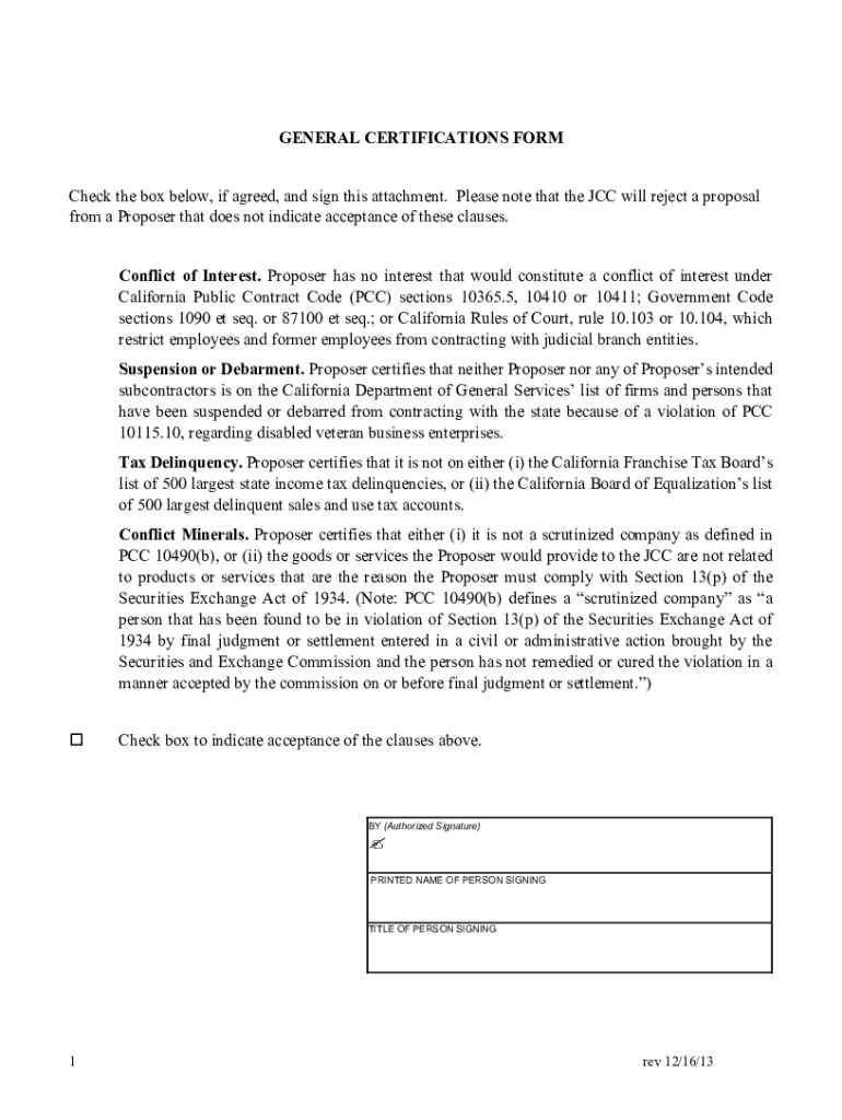 Fillable Online General Certifications Form Fax Email Print - pdfFiller