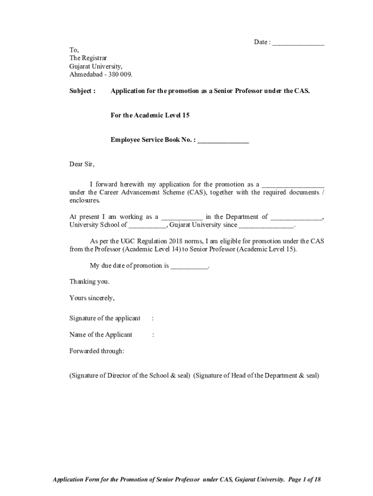 Fillable Online CAS Application Form for Senior Professor UGC ... Fax ...