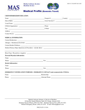 Fillable Online Medical Profile Form UNOLS Domestic.doc Fax Email Print ...