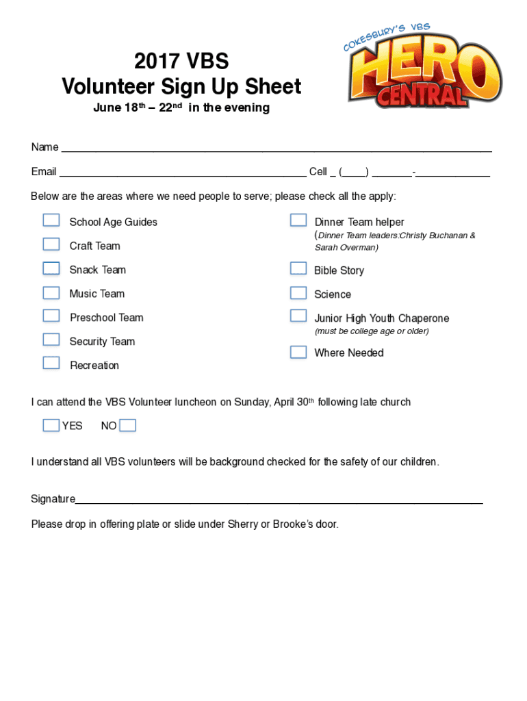 Fillable Online Volunteer Sign Up Sheet.pages Fax Email Print - pdfFiller